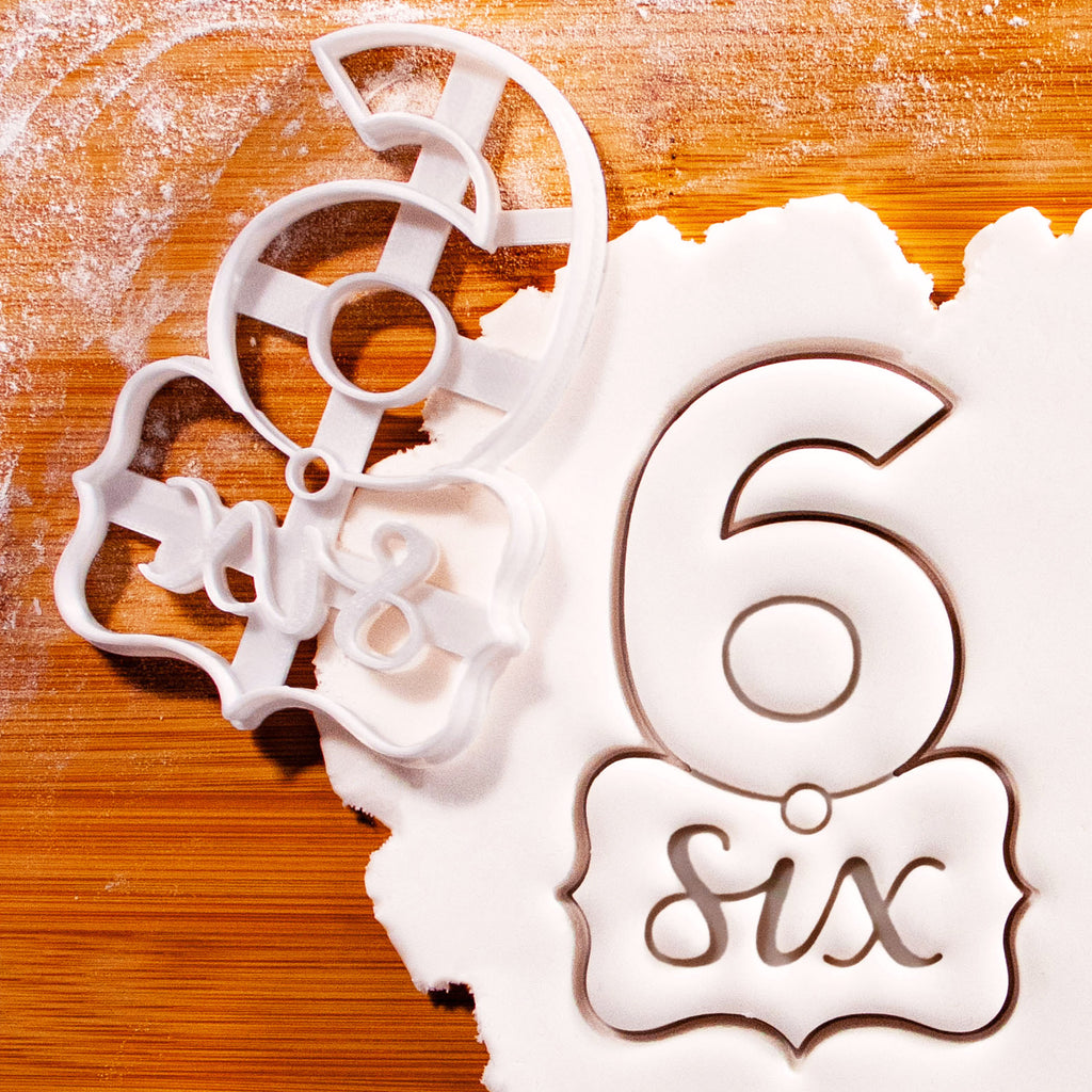 Number 6 Cookie Cutter with “Six” Embossed Design – Bakerlogy