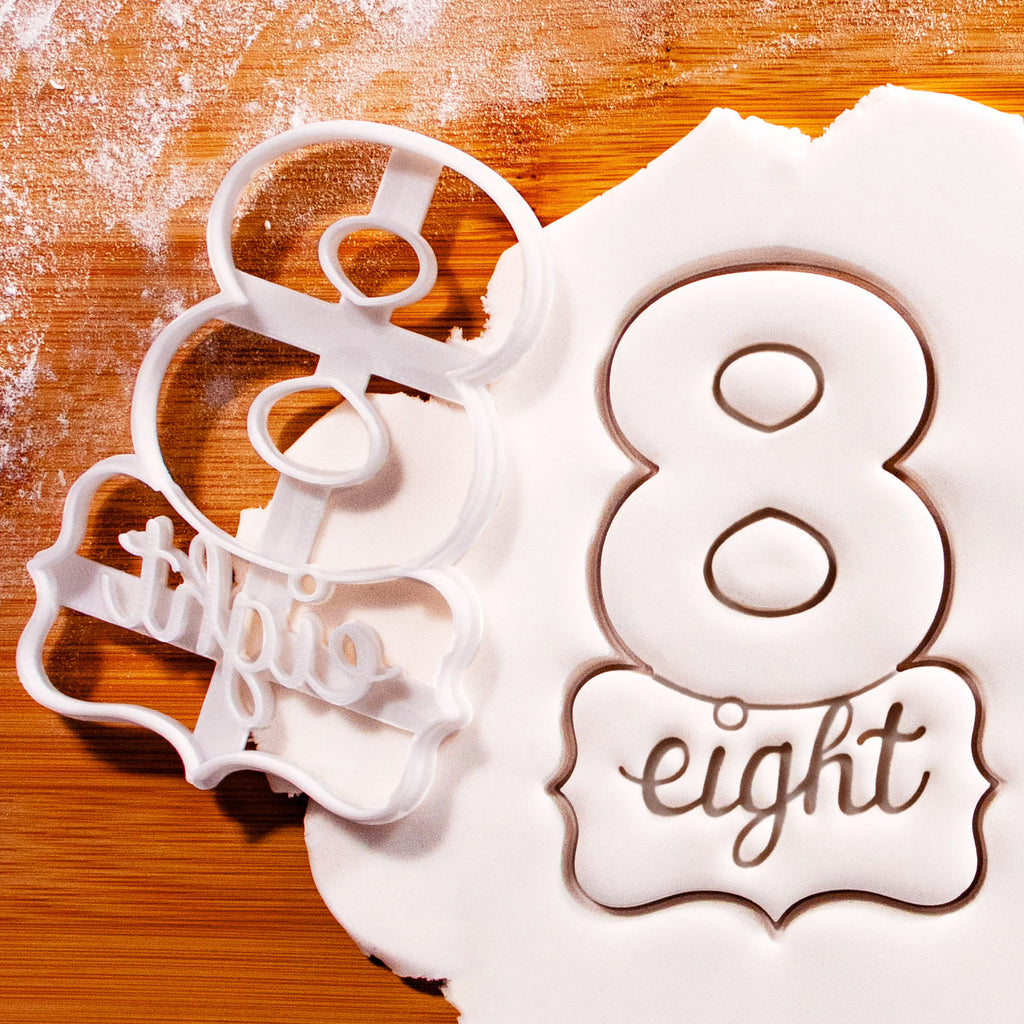 Number 8 Cookie Cutter with “Eight” Embossed Design – Bakerlogy