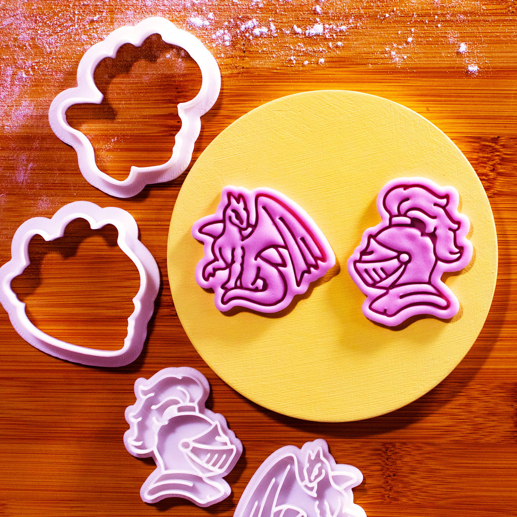 Epic Battle Mini Cookie Cutter Set – Dragon & Knight Stamps – Bakerlogy