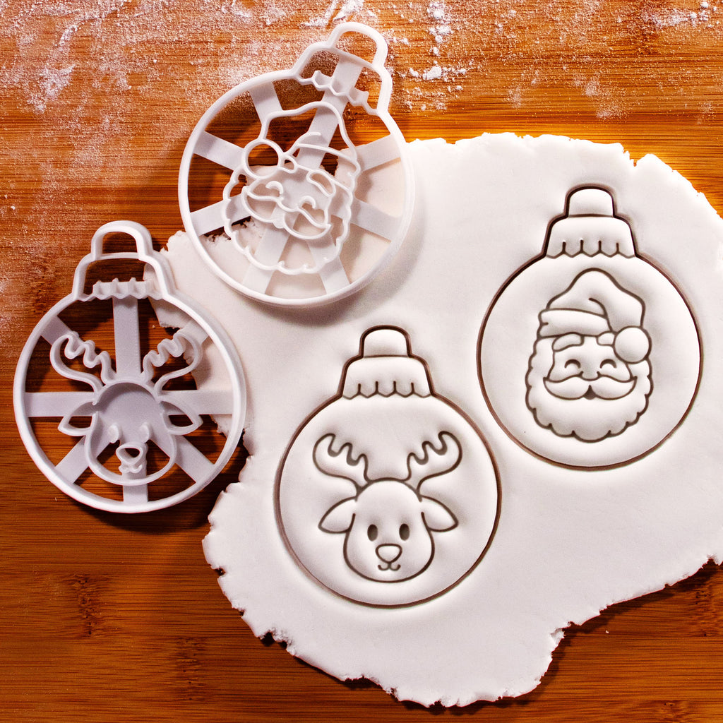 Set of 2 Santa Claus & Reindeer Bauble Cookie Cutters – Christmas ...