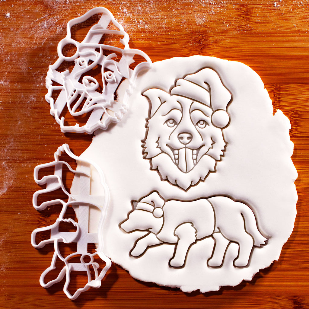 Set of 2 Border Collie with Santa Hat Cookie Cutters | Xmas Dog Treats ...