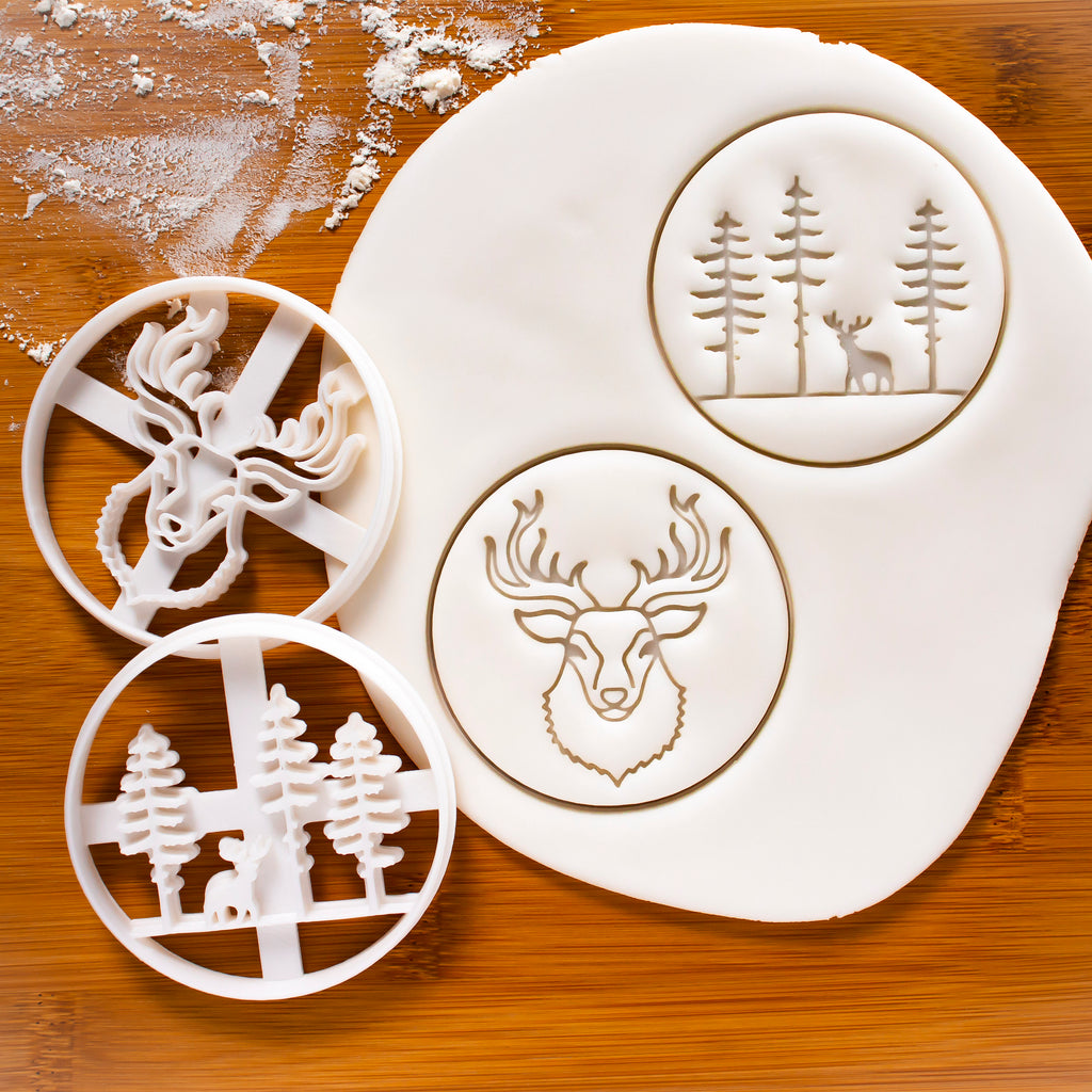 Set of 2 Stag Head and Forest Cookie Cutters – Bakerlogy